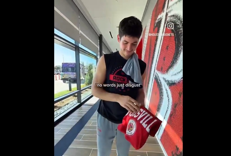 Houston Rockets Give Reed Sheppard Louisville Shirt for Christmas ...